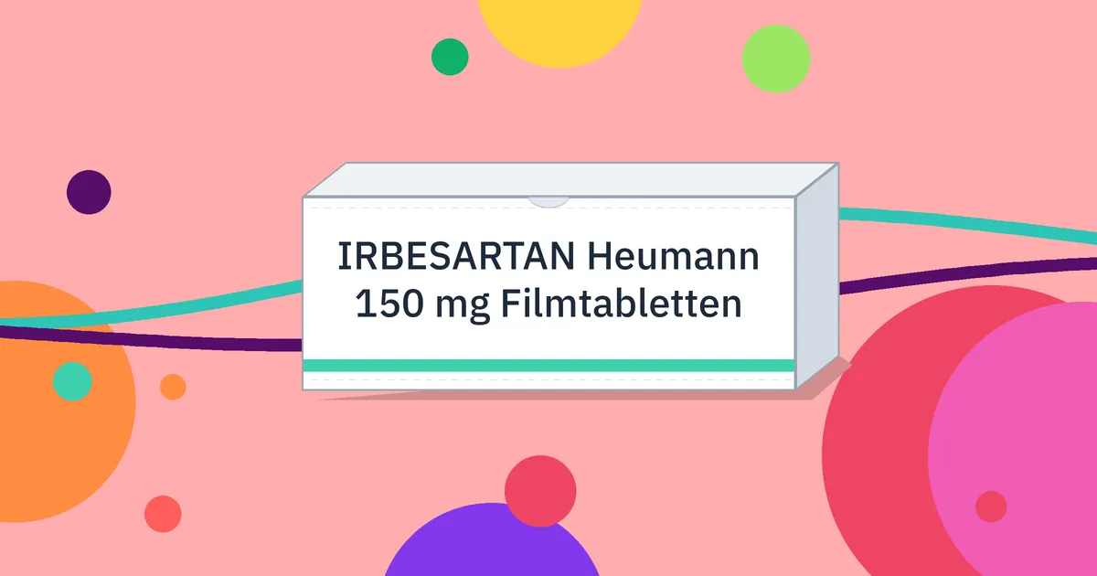 Symbolbild: Packung mit der Aufschrift IRBESARTAN Heumann 150 mg Filmtabletten (PZN 19129630) – Verfügbarkeit und Bezug in Apotheken in Frankfurt am Main