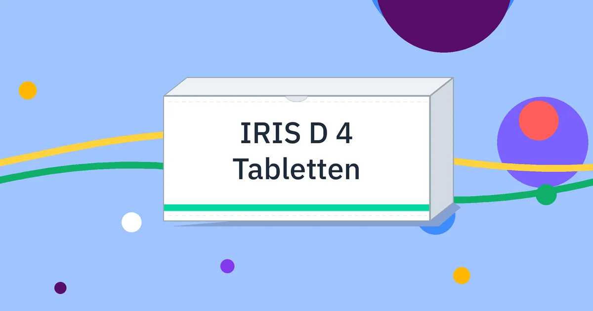Symbolbild: Packung mit der Aufschrift IRIS D 4 Tabletten (PZN 02631868) – Verfügbarkeit und Bezug in Apotheken in Frankfurt am Main