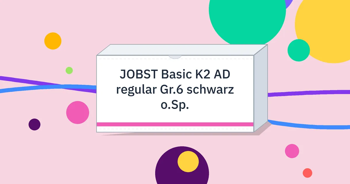 Symbolbild: Packung mit der Aufschrift JOBST Basic K2 AD regular Gr.6 schwarz o.Sp. (PZN 15311148) – Verfügbarkeit und Bezug in Apotheken in Frankfurt am Main