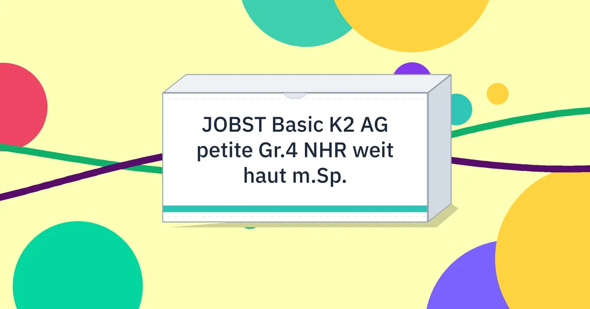 Symbolbild: Packung mit der Aufschrift JOBST Basic K2 AG petite Gr.4 NHR weit haut m.Sp. (PZN 13060239) – Verfügbarkeit und Bezug in Apotheken in Frankfurt am Main