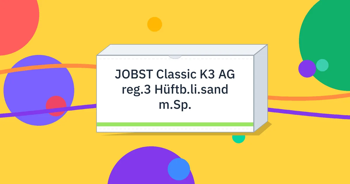 Symbolbild: Packung mit der Aufschrift JOBST Classic K3 AG reg.3 Hüftb.li.sand m.Sp. (PZN 13075407) – Verfügbarkeit und Bezug in Apotheken in Frankfurt am Main