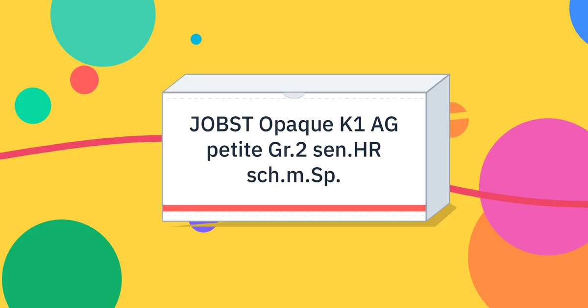 Symbolbild: Packung mit der Aufschrift JOBST Opaque K1 AG petite Gr.2 sen.HR sch.m.Sp. (PZN 13085794) – Verfügbarkeit und Bezug in Apotheken in Frankfurt am Main