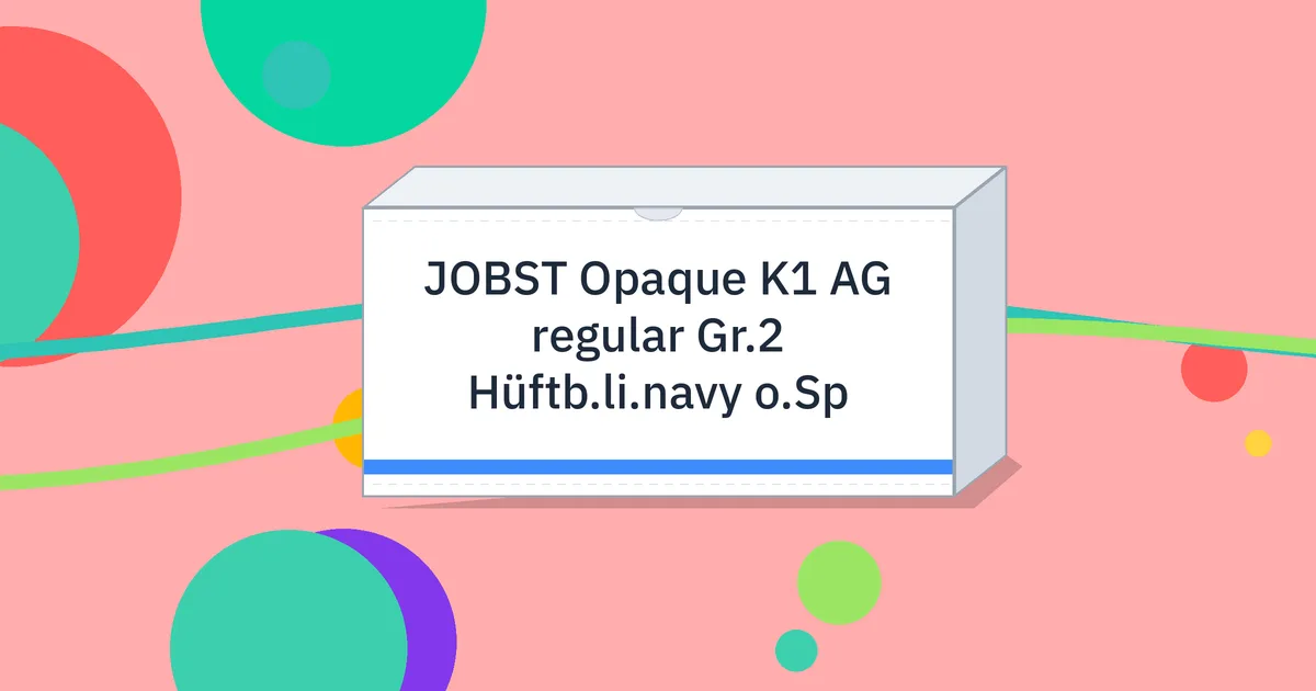 Symbolbild: Packung mit der Aufschrift JOBST Opaque K1 AG regular Gr.2 Hüftb.li.navy o.Sp (PZN 13100111) – Verfügbarkeit und Bezug in Apotheken in Frankfurt am Main