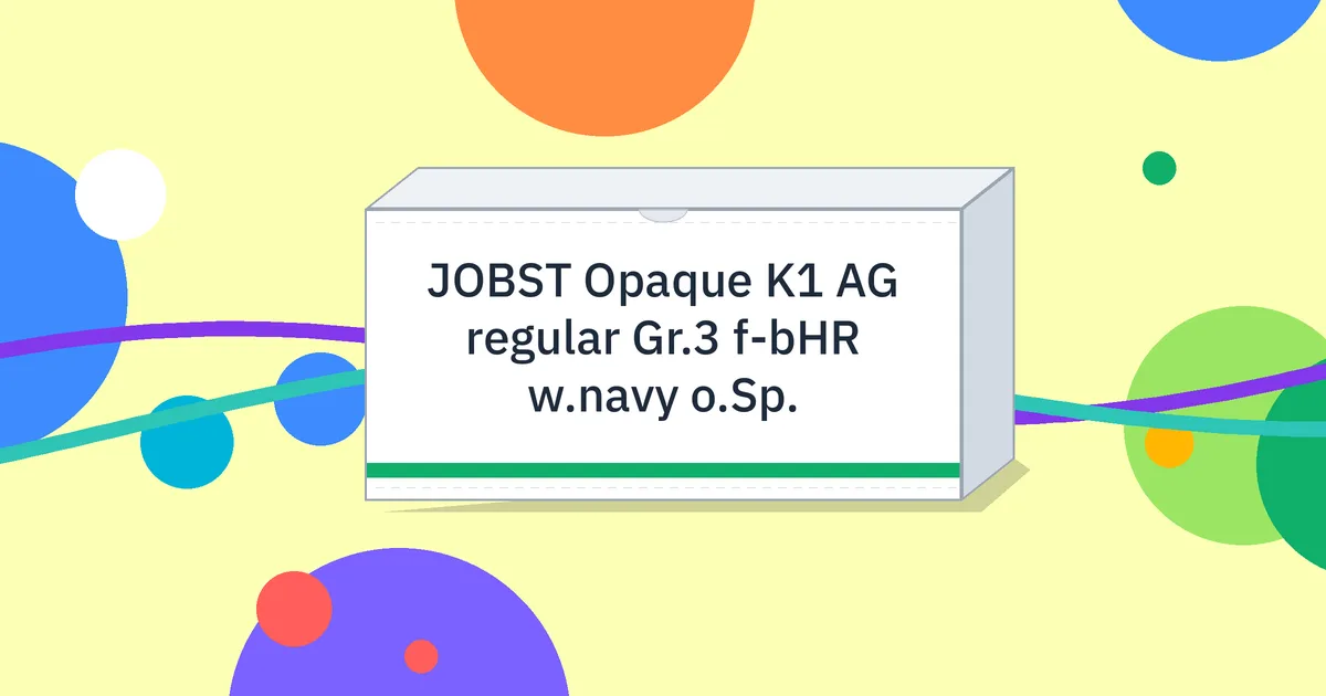 Symbolbild: Packung mit der Aufschrift JOBST Opaque K1 AG regular Gr.3 f-bHR w.navy o.Sp. (PZN 13094758) – Verfügbarkeit und Bezug in Apotheken in Frankfurt am Main