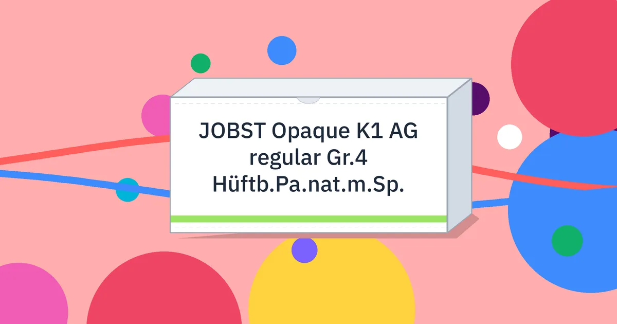 Symbolbild: Packung mit der Aufschrift JOBST Opaque K1 AG regular Gr.4 Hüftb.Pa.nat.m.Sp. (PZN 13100571) – Verfügbarkeit und Bezug in Apotheken in Frankfurt am Main
