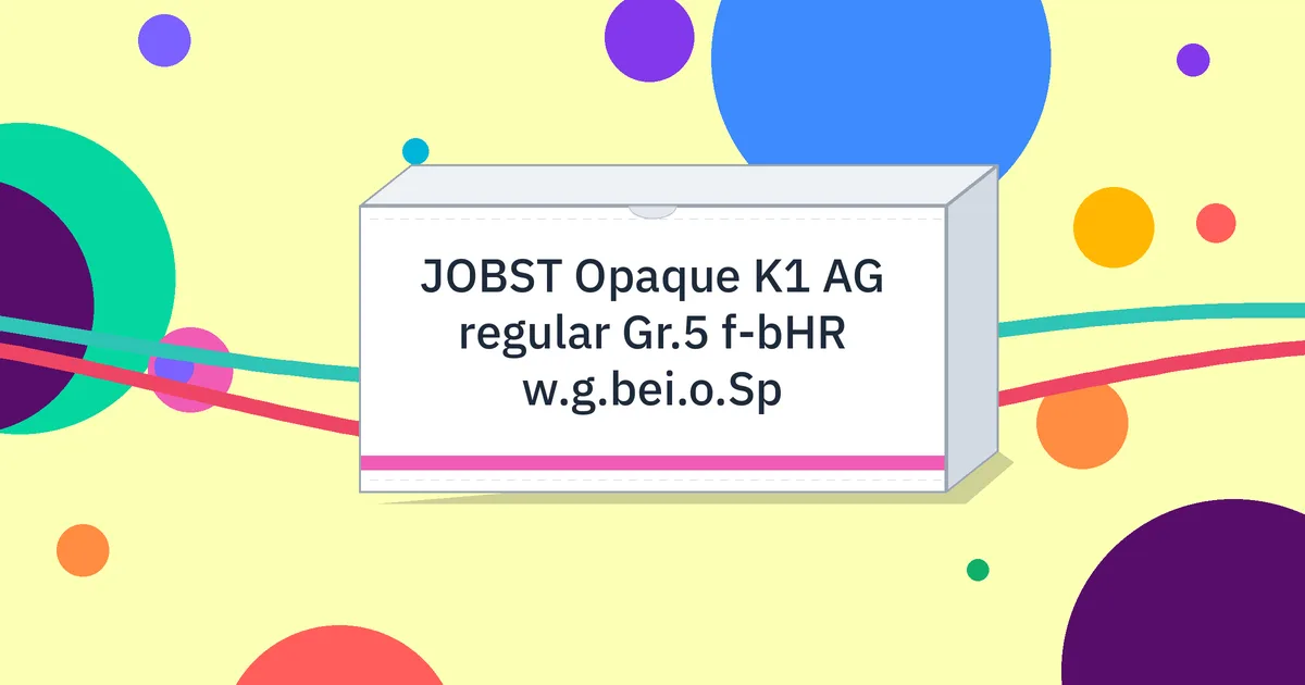 Symbolbild: Packung mit der Aufschrift JOBST Opaque K1 AG regular Gr.5 f-bHR w.g.bei.o.Sp (PZN 16265597) – Verfügbarkeit und Bezug in Apotheken in Frankfurt am Main