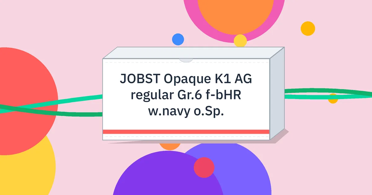 Symbolbild: Packung mit der Aufschrift JOBST Opaque K1 AG regular Gr.6 f-bHR w.navy o.Sp. (PZN 13094787) – Verfügbarkeit und Bezug in Apotheken in Frankfurt am Main