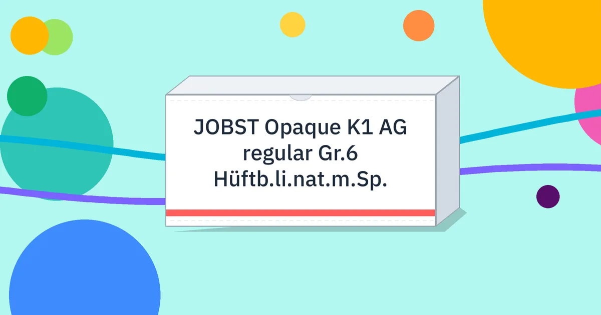 Symbolbild: Packung mit der Aufschrift JOBST Opaque K1 AG regular Gr.6 Hüftb.li.nat.m.Sp. (PZN 13099885) – Verfügbarkeit und Bezug in Apotheken in Frankfurt am Main