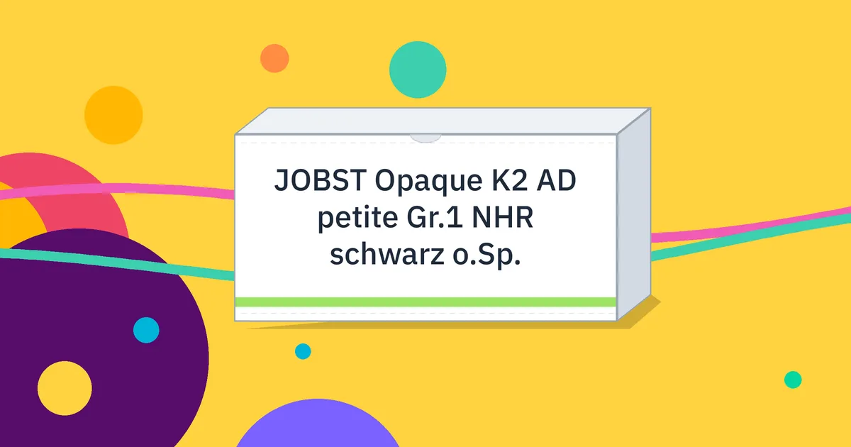Symbolbild: Packung mit der Aufschrift JOBST Opaque K2 AD petite Gr.1 NHR schwarz o.Sp. (PZN 13109885) – Verfügbarkeit und Bezug in Apotheken in Frankfurt am Main