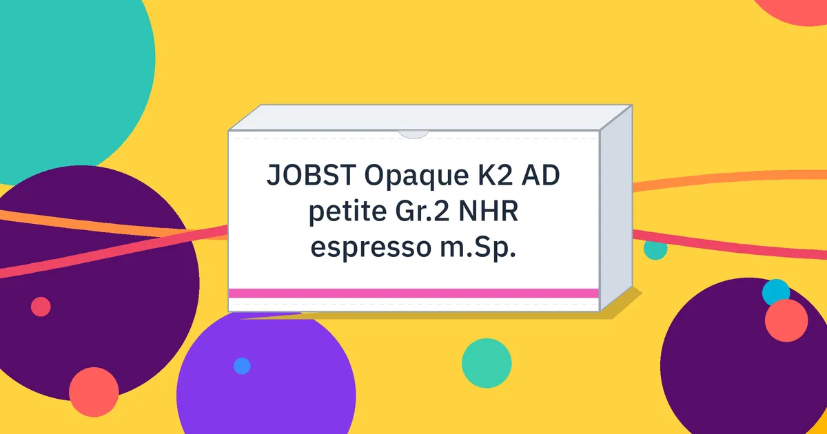 Symbolbild: Packung mit der Aufschrift JOBST Opaque K2 AD petite Gr.2 NHR espresso m.Sp. (PZN 16279234) – Verfügbarkeit und Bezug in Apotheken in Frankfurt am Main