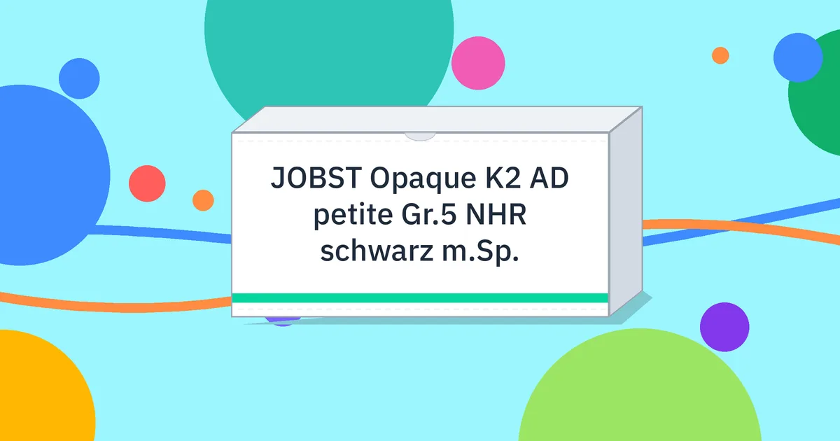 Symbolbild: Packung mit der Aufschrift JOBST Opaque K2 AD petite Gr.5 NHR schwarz m.Sp. (PZN 13109052) – Verfügbarkeit und Bezug in Apotheken in Frankfurt am Main