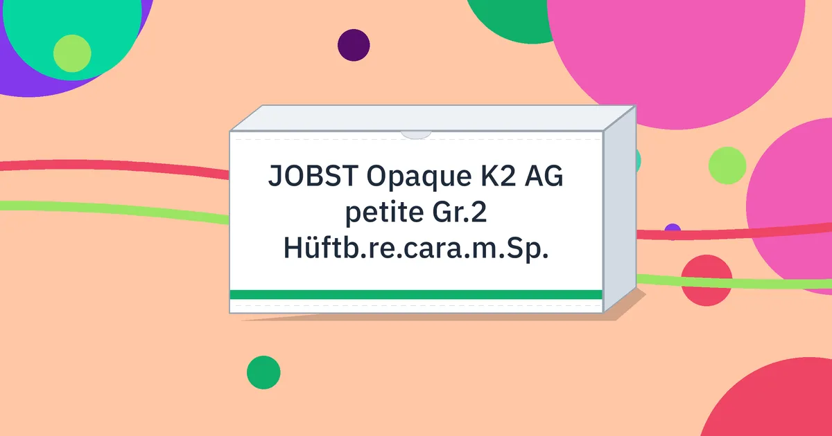 Symbolbild: Packung mit der Aufschrift JOBST Opaque K2 AG petite Gr.2 Hüftb.re.cara.m.Sp. (PZN 13114975) – Verfügbarkeit und Bezug in Apotheken in Frankfurt am Main
