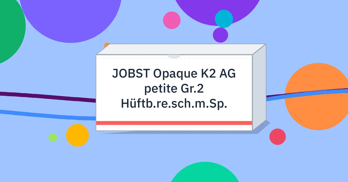 Symbolbild: Packung mit der Aufschrift JOBST Opaque K2 AG petite Gr.2 Hüftb.re.sch.m.Sp. (PZN 13115182) – Verfügbarkeit und Bezug in Apotheken in Frankfurt am Main