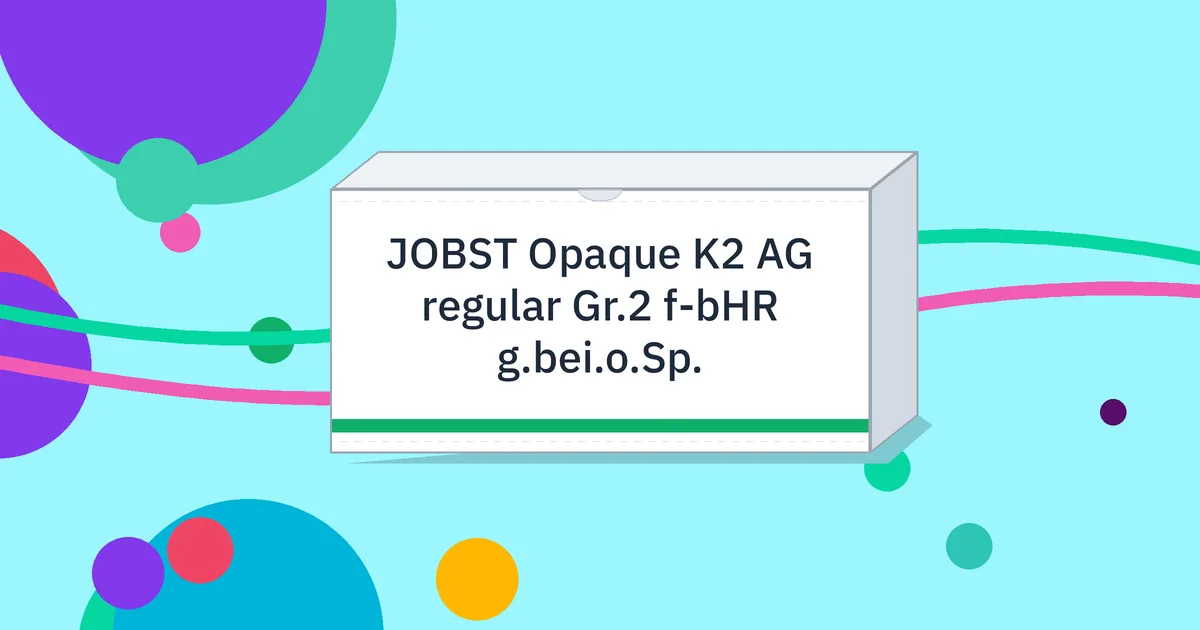Symbolbild: Packung mit der Aufschrift JOBST Opaque K2 AG regular Gr.2 f-bHR g.bei.o.Sp. (PZN 16280042) – Verfügbarkeit und Bezug in Apotheken in Frankfurt am Main