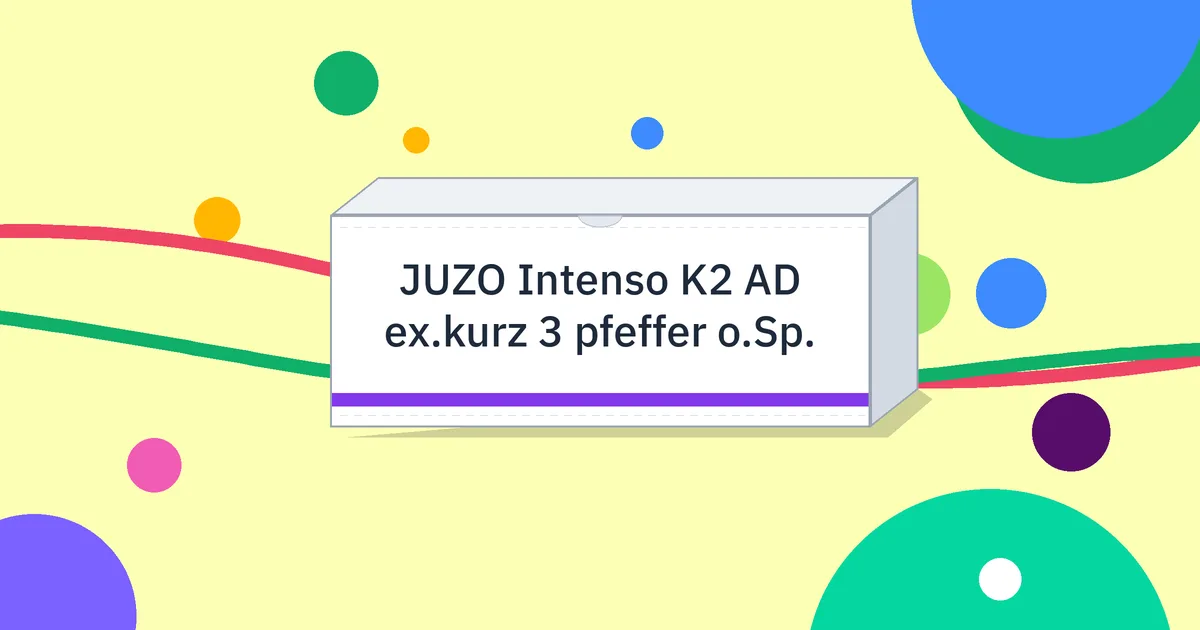 Symbolbild: Packung mit der Aufschrift JUZO Intenso K2 AD ex.kurz 3 pfeffer o.Sp. (PZN 18618462) – Verfügbarkeit und Bezug in Apotheken in Frankfurt am Main
