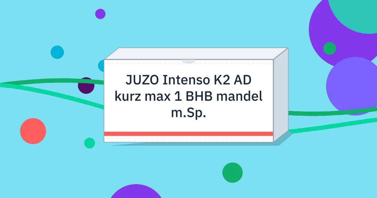 Symbolbild: Packung mit der Aufschrift JUZO Intenso K2 AD kurz max 1 BHB mandel m.Sp. (PZN 18615794) – Verfügbarkeit und Bezug in Apotheken in Frankfurt am Main