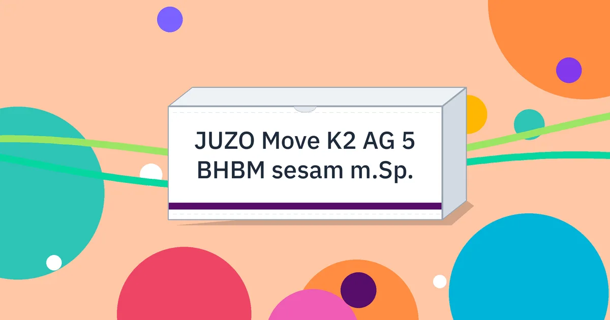 Symbolbild: Packung mit der Aufschrift JUZO Move K2 AG 5 BHBM sesam m.Sp. (PZN 18524732) – Verfügbarkeit und Bezug in Apotheken in Frankfurt am Main