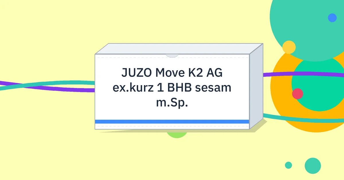 Symbolbild: Packung mit der Aufschrift JUZO Move K2 AG ex.kurz 1 BHB sesam m.Sp. (PZN 18532157) – Verfügbarkeit und Bezug in Apotheken in Frankfurt am Main