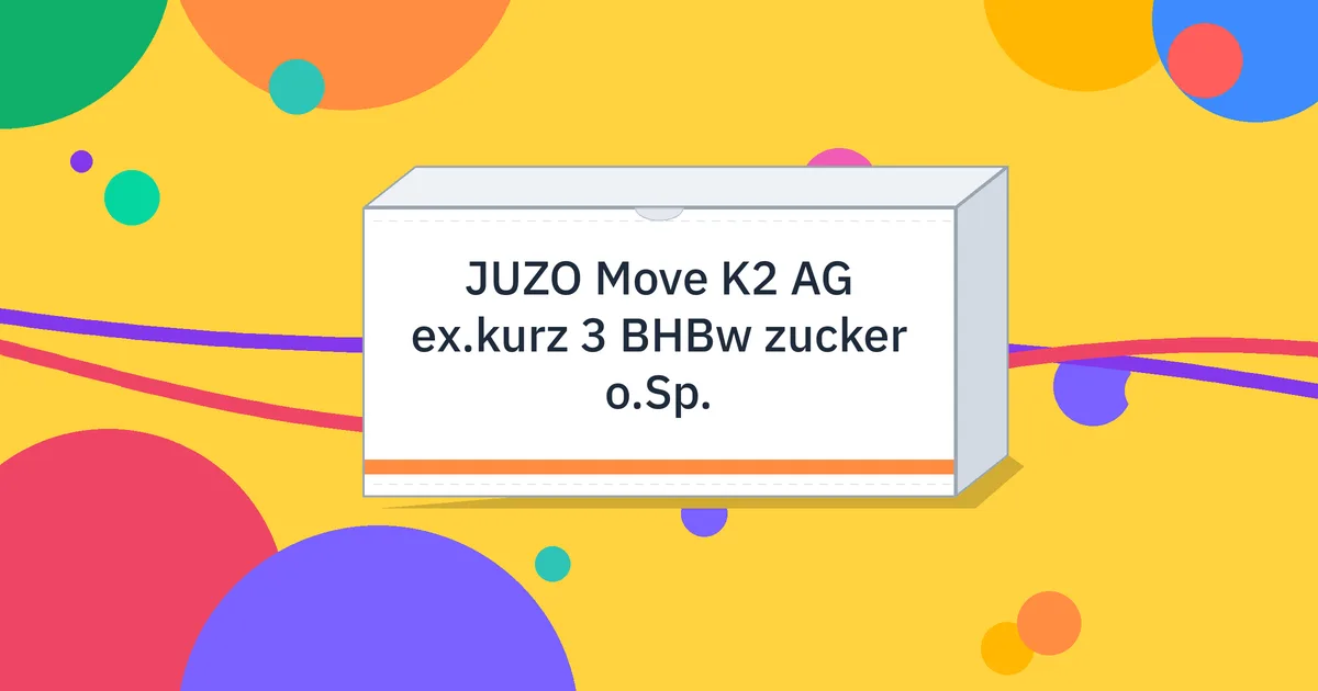 Symbolbild: Packung mit der Aufschrift JUZO Move K2 AG ex.kurz 3 BHBw zucker o.Sp. (PZN 18534216) – Verfügbarkeit und Bezug in Apotheken in Frankfurt am Main