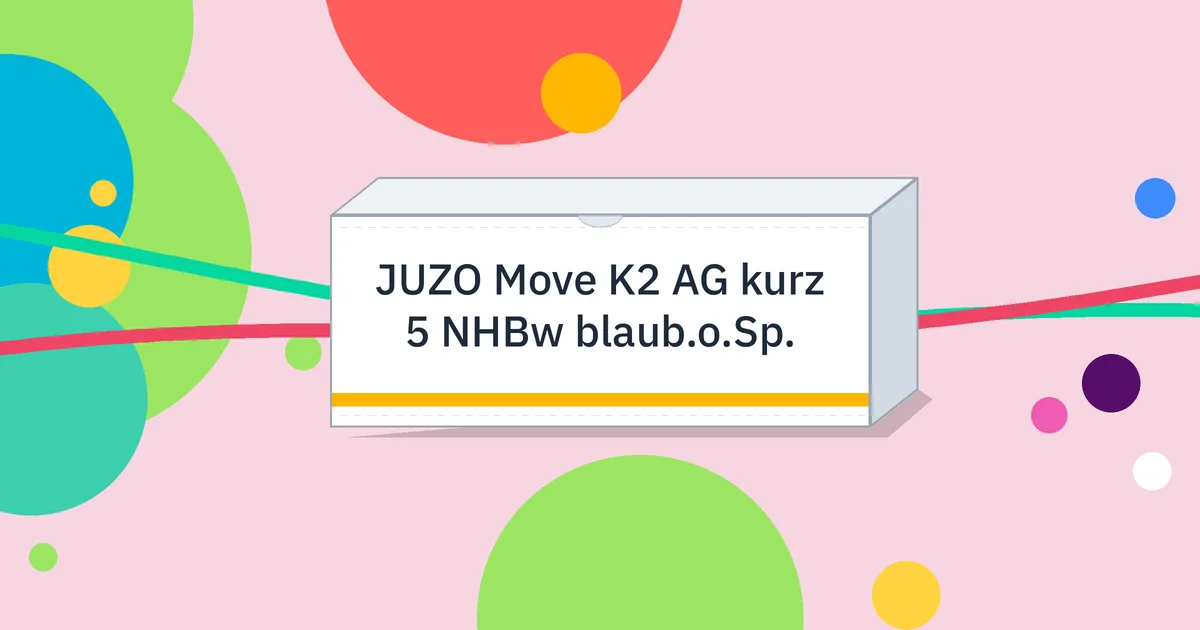 Symbolbild: Packung mit der Aufschrift JUZO Move K2 AG kurz 5 NHBw blaub.o.Sp. (PZN 18560604) – Verfügbarkeit und Bezug in Apotheken in Frankfurt am Main