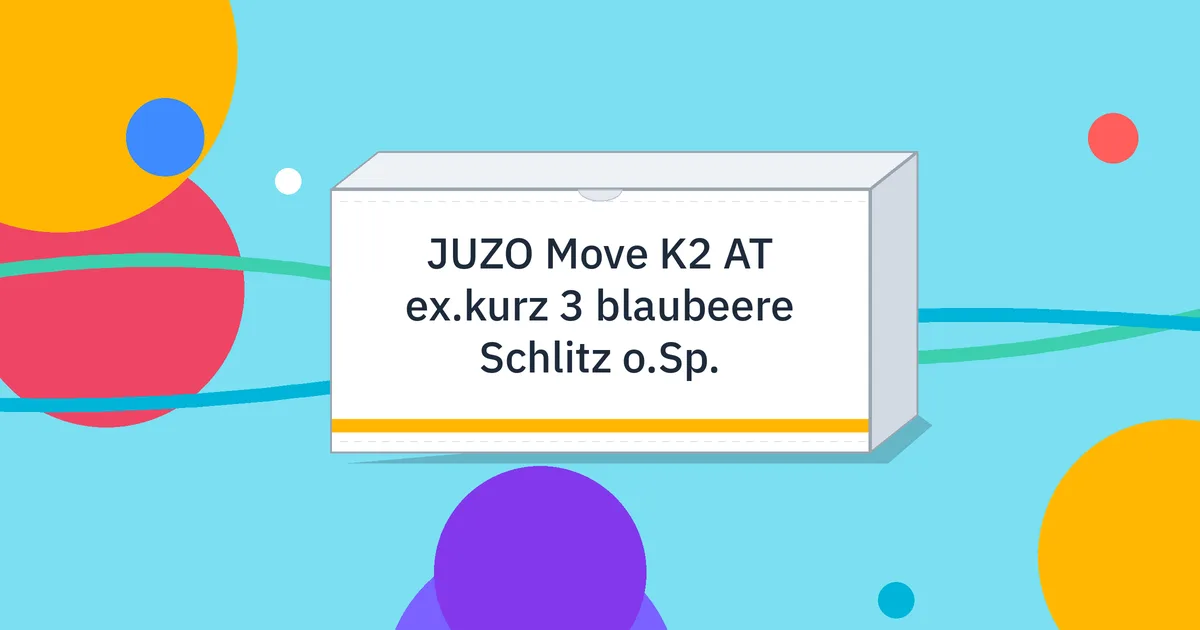 Symbolbild: Packung mit der Aufschrift JUZO Move K2 AT ex.kurz 3 blaubeere Schlitz o.Sp. (PZN 20673379) – Verfügbarkeit und Bezug in Apotheken in Frankfurt am Main