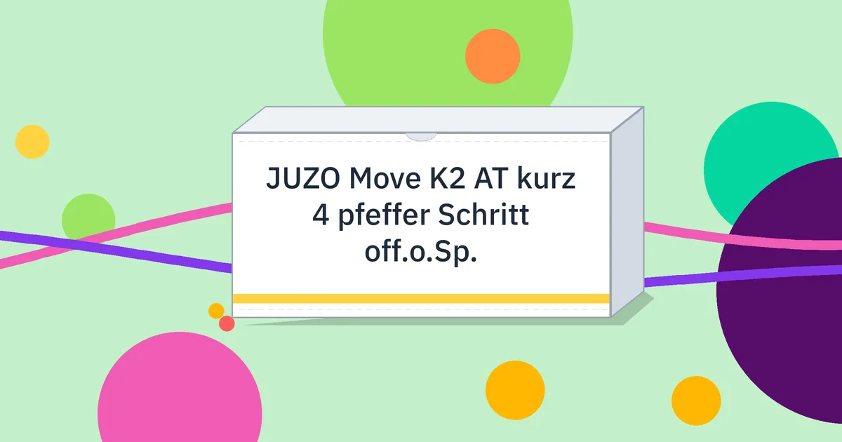 Symbolbild: Packung mit der Aufschrift JUZO Move K2 AT kurz 4 pfeffer Schritt off.o.Sp. (PZN 20675763) – Verfügbarkeit und Bezug in Apotheken in Frankfurt am Main