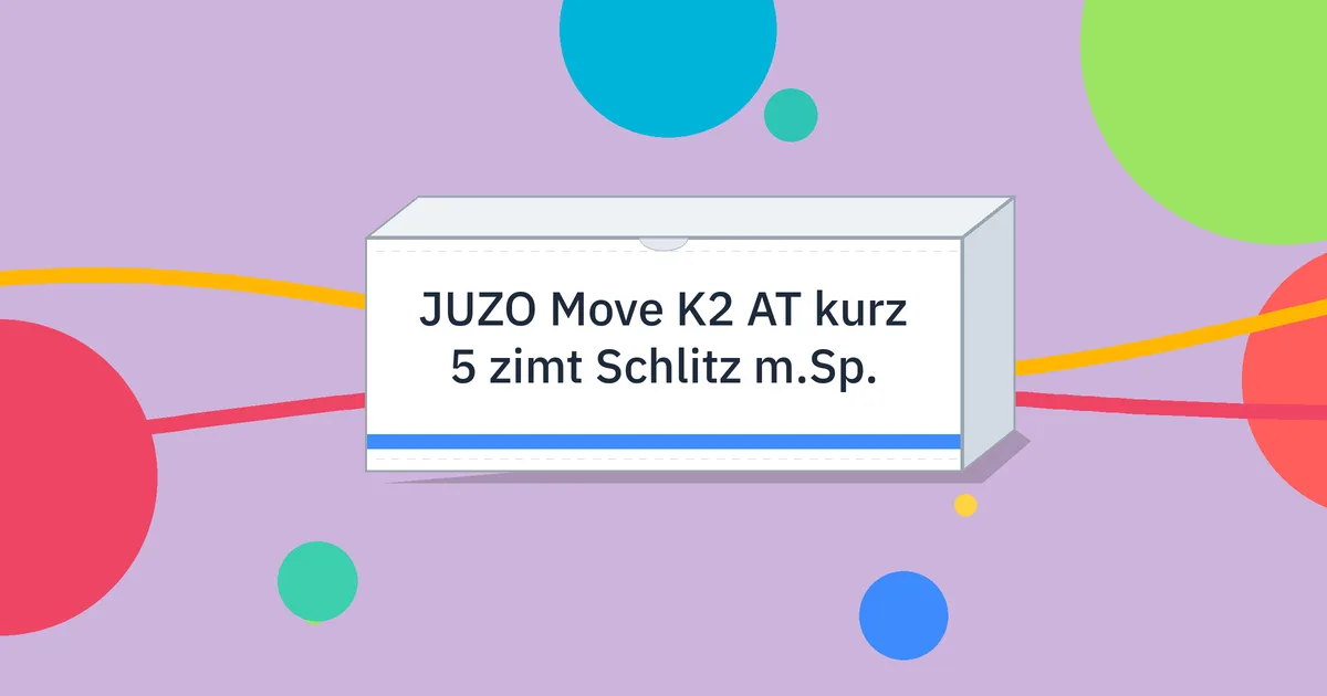 Symbolbild: Packung mit der Aufschrift JUZO Move K2 AT kurz 5 zimt Schlitz m.Sp. (PZN 20674829) – Verfügbarkeit und Bezug in Apotheken in Frankfurt am Main