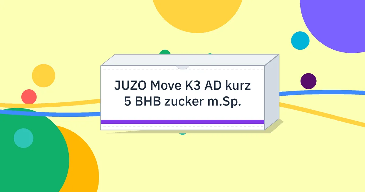 Symbolbild: Packung mit der Aufschrift JUZO Move K3 AD kurz 5 BHB zucker m.Sp. (PZN 18568310) – Verfügbarkeit und Bezug in Apotheken in Frankfurt am Main