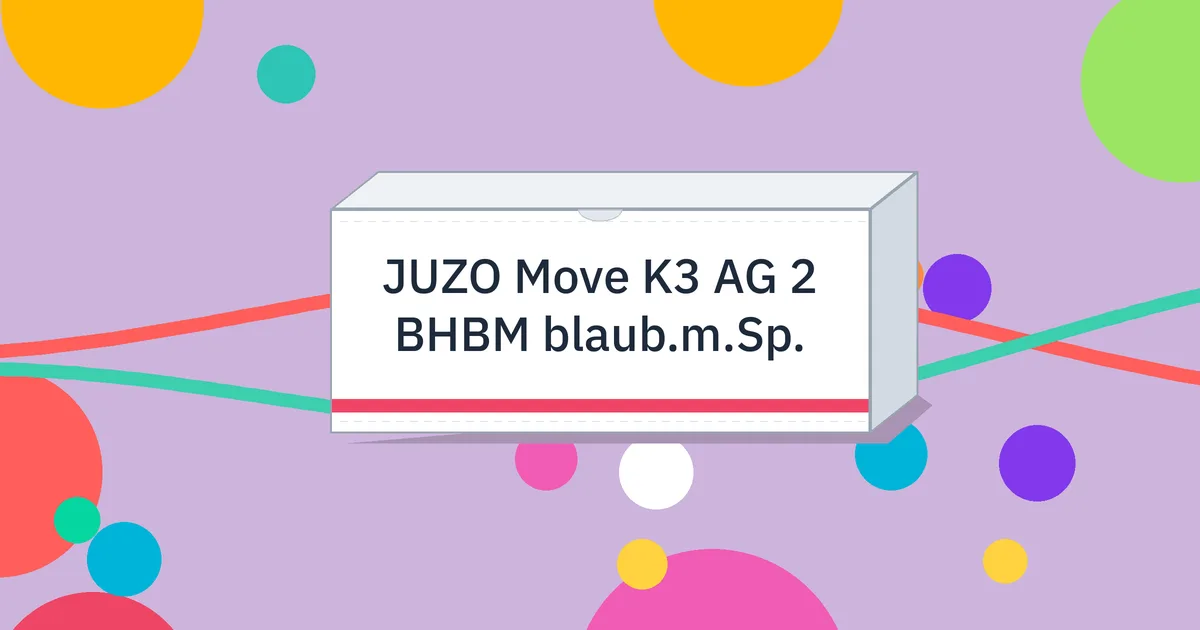 Symbolbild: Packung mit der Aufschrift JUZO Move K3 AG 2 BHBM blaub.m.Sp. (PZN 18587856) – Verfügbarkeit und Bezug in Apotheken in Frankfurt am Main