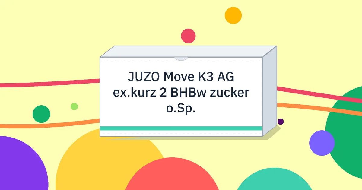 Symbolbild: Packung mit der Aufschrift JUZO Move K3 AG ex.kurz 2 BHBw zucker o.Sp. (PZN 18585679) – Verfügbarkeit und Bezug in Apotheken in Frankfurt am Main