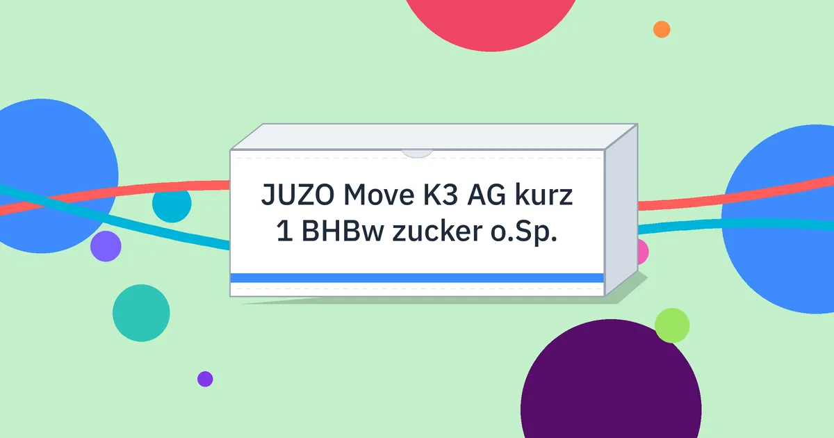 Symbolbild: Packung mit der Aufschrift JUZO Move K3 AG kurz 1 BHBw zucker o.Sp. (PZN 18581664) – Verfügbarkeit und Bezug in Apotheken in Frankfurt am Main