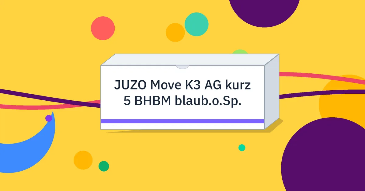 Symbolbild: Packung mit der Aufschrift JUZO Move K3 AG kurz 5 BHBM blaub.o.Sp. (PZN 18593897) – Verfügbarkeit und Bezug in Apotheken in Frankfurt am Main
