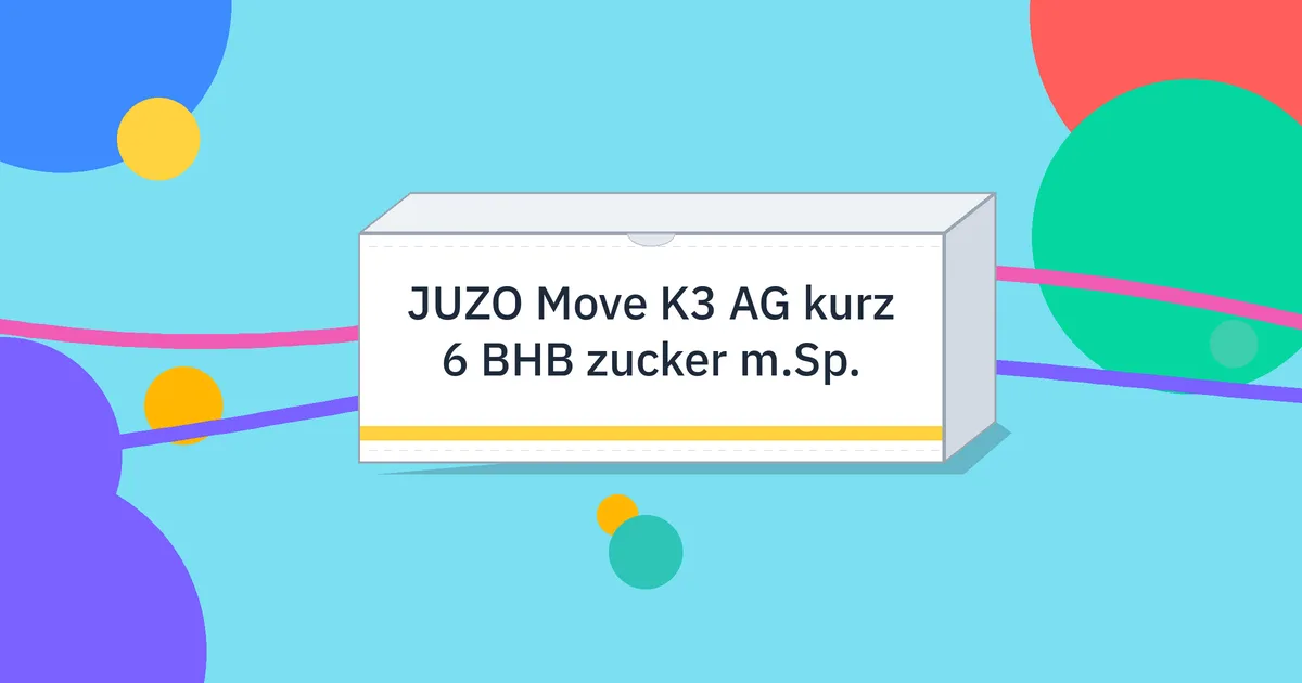 Symbolbild: Packung mit der Aufschrift JUZO Move K3 AG kurz 6 BHB zucker m.Sp. (PZN 18579549) – Verfügbarkeit und Bezug in Apotheken in Frankfurt am Main