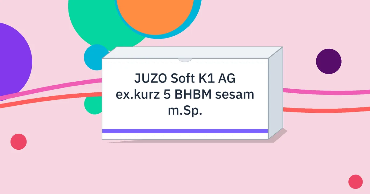 Symbolbild: Packung mit der Aufschrift JUZO Soft K1 AG ex.kurz 5 BHBM sesam m.Sp. (PZN 14856302) – Verfügbarkeit und Bezug in Apotheken in Frankfurt am Main