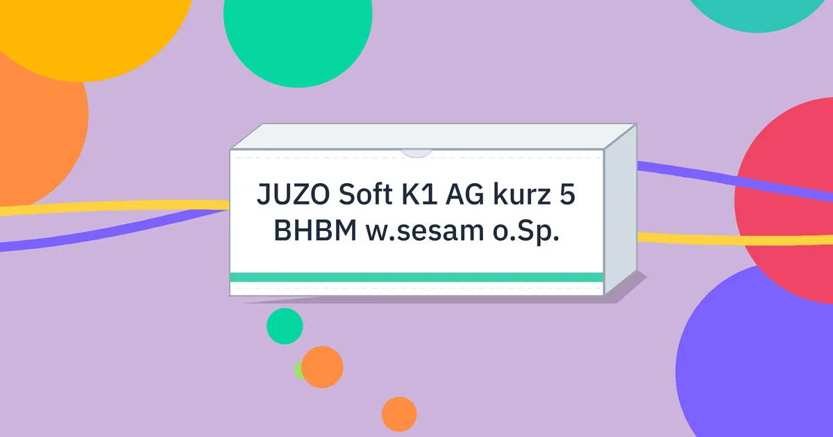 Symbolbild: Packung mit der Aufschrift JUZO Soft K1 AG kurz 5 BHBM w.sesam o.Sp. (PZN 14865519) – Verfügbarkeit und Bezug in Apotheken in Frankfurt am Main
