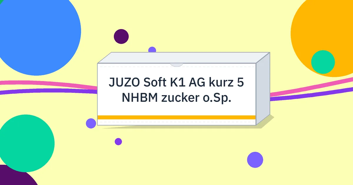 Symbolbild: Packung mit der Aufschrift JUZO Soft K1 AG kurz 5 NHBM zucker o.Sp. (PZN 14996629) – Verfügbarkeit und Bezug in Apotheken in Frankfurt am Main