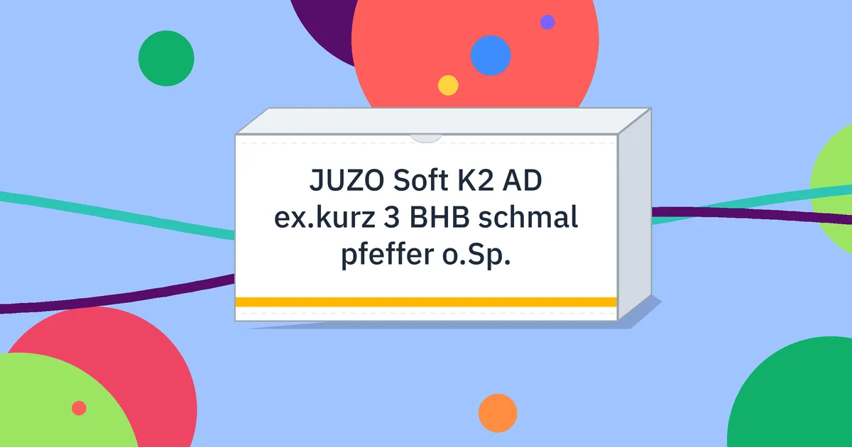 Symbolbild: Packung mit der Aufschrift JUZO Soft K2 AD ex.kurz 3 BHB schmal pfeffer o.Sp. (PZN 15468186) – Verfügbarkeit und Bezug in Apotheken in Frankfurt am Main