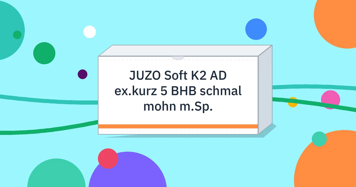 Symbolbild: Packung mit der Aufschrift JUZO Soft K2 AD ex.kurz 5 BHB schmal mohn m.Sp. (PZN 15466678) – Verfügbarkeit und Bezug in Apotheken in Frankfurt am Main