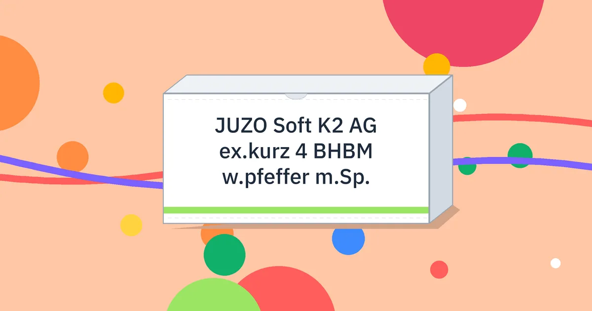 Symbolbild: Packung mit der Aufschrift JUZO Soft K2 AG ex.kurz 4 BHBM w.pfeffer m.Sp. (PZN 14867984) – Verfügbarkeit und Bezug in Apotheken in Frankfurt am Main