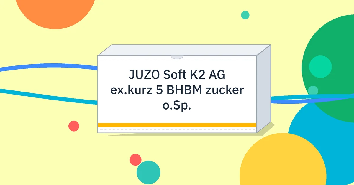 Symbolbild: Packung mit der Aufschrift JUZO Soft K2 AG ex.kurz 5 BHBM zucker o.Sp. (PZN 14862001) – Verfügbarkeit und Bezug in Apotheken in Frankfurt am Main