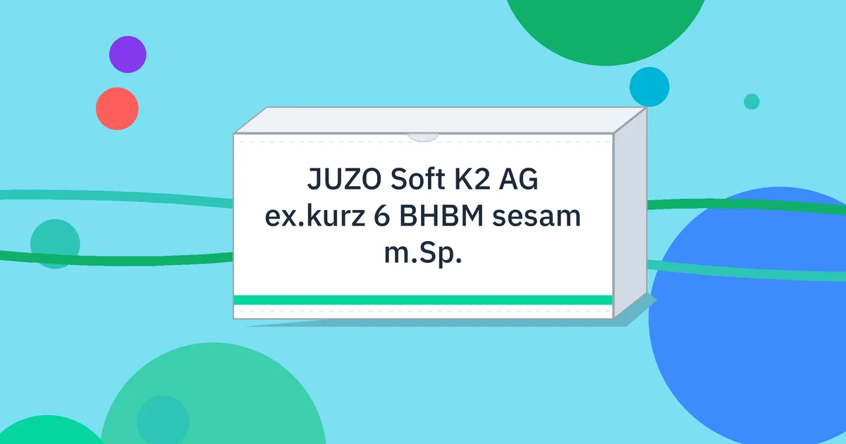 Symbolbild: Packung mit der Aufschrift JUZO Soft K2 AG ex.kurz 6 BHBM sesam m.Sp. (PZN 14860278) – Verfügbarkeit und Bezug in Apotheken in Frankfurt am Main