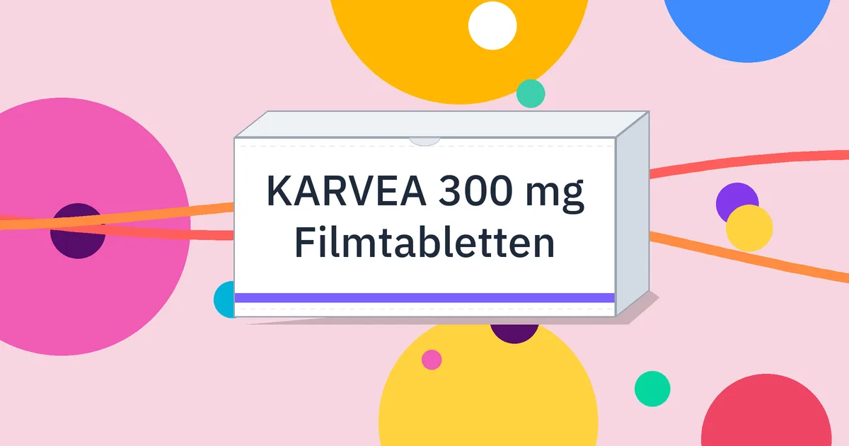 Symbolbild: Packung mit der Aufschrift KARVEA 300 mg Filmtabletten (PZN 08588470) – Verfügbarkeit und Bezug in Apotheken in Frankfurt am Main