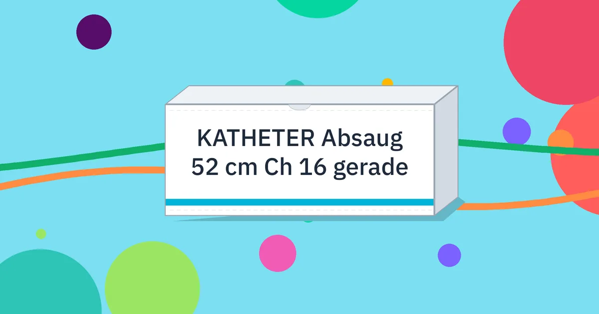 Symbolbild: Packung mit der Aufschrift KATHETER Absaug 52 cm Ch 16 gerade (PZN 03200886) – Verfügbarkeit und Bezug in Apotheken in Frankfurt am Main