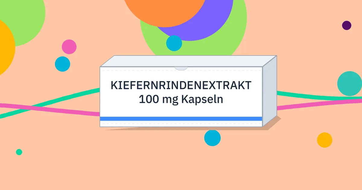 Symbolbild: Packung mit der Aufschrift KIEFERNRINDENEXTRAKT 100 mg Kapseln (PZN 13835261) – Verfügbarkeit und Bezug in Apotheken in Frankfurt am Main