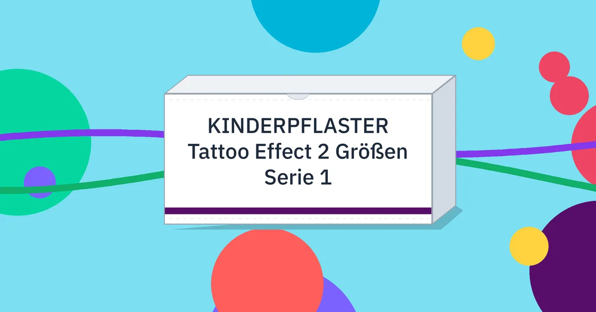Symbolbild: Packung mit der Aufschrift KINDERPFLASTER Tattoo Effect 2 Größen Serie 1 (PZN 11025322) – Verfügbarkeit und Bezug in Apotheken in Frankfurt am Main