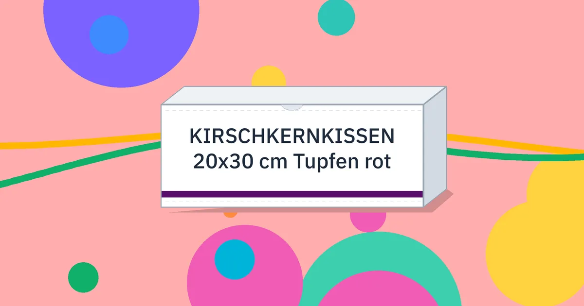 Symbolbild: Packung mit der Aufschrift KIRSCHKERNKISSEN 20x30 cm Tupfen rot (PZN 18389458) – Verfügbarkeit und Bezug in Apotheken in Frankfurt am Main