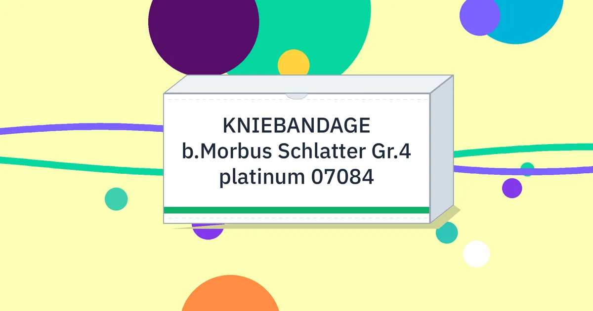Symbolbild: Packung mit der Aufschrift KNIEBANDAGE b.Morbus Schlatter Gr.4 platinum 07084 (PZN 06826706) – Verfügbarkeit und Bezug in Apotheken in Frankfurt am Main