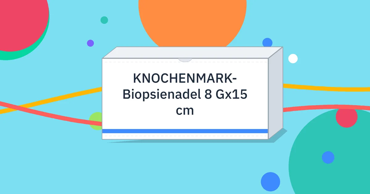 Symbolbild: Packung mit der Aufschrift KNOCHENMARK-Biopsienadel 8 Gx15 cm (PZN 19351653) – Verfügbarkeit und Bezug in Apotheken in Frankfurt am Main