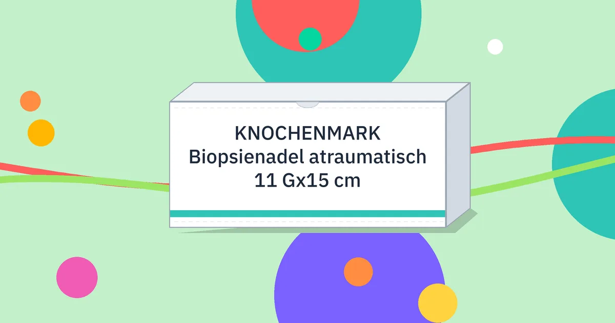 Symbolbild: Packung mit der Aufschrift KNOCHENMARK Biopsienadel atraumatisch 11 Gx15 cm (PZN 00291428) – Verfügbarkeit und Bezug in Apotheken in Frankfurt am Main