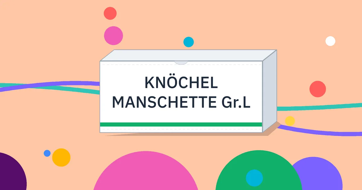 Symbolbild: Packung mit der Aufschrift KNÖCHEL MANSCHETTE Gr.L (PZN 05548636) – Verfügbarkeit und Bezug in Apotheken in Frankfurt am Main